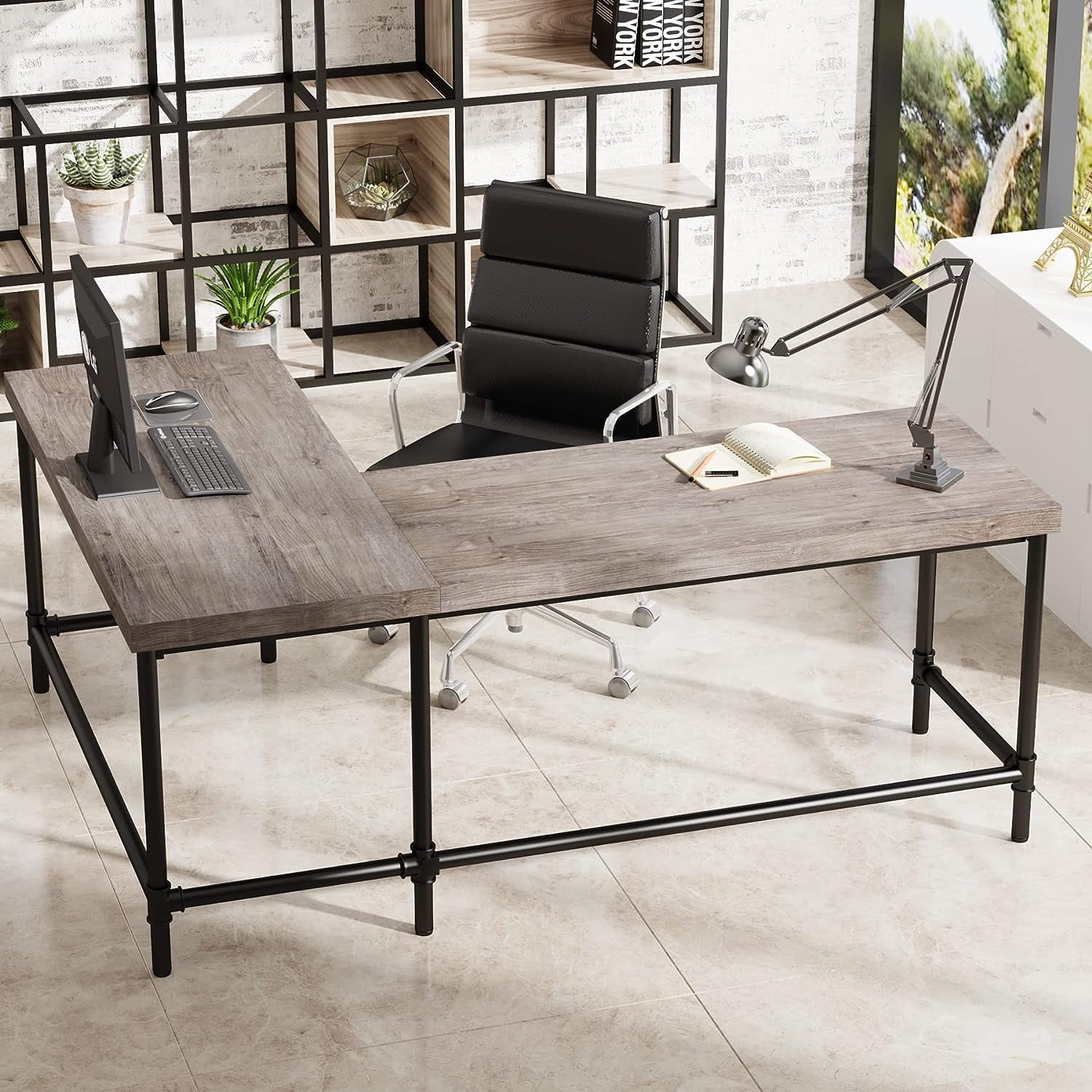 Tribesigns 67 inch L-Shaped Desk,Industrial L Desk, Reversible Corner ...