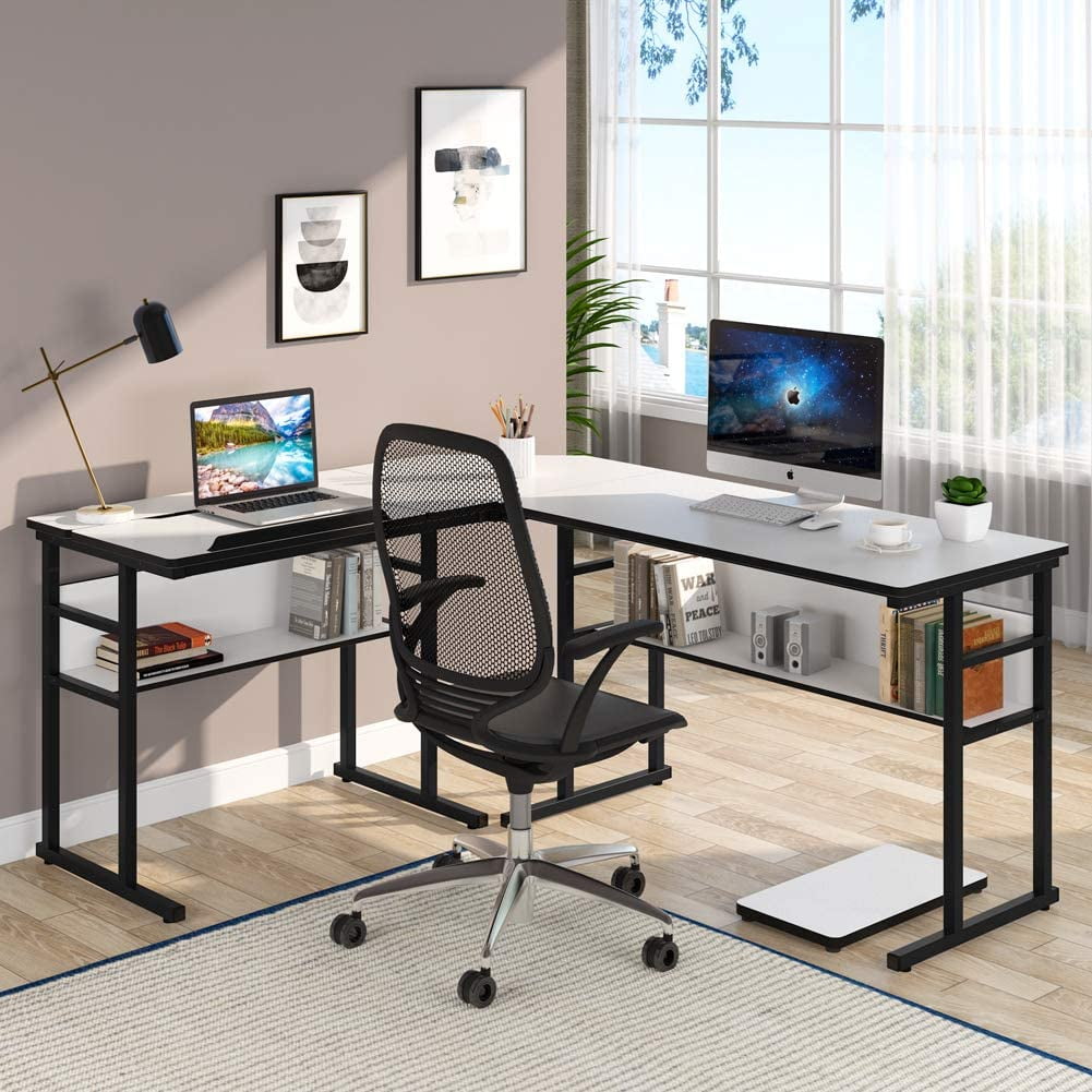 Tribesigns 67 inch L-Shaped Desk with Storage Shelves, Double Corner ...