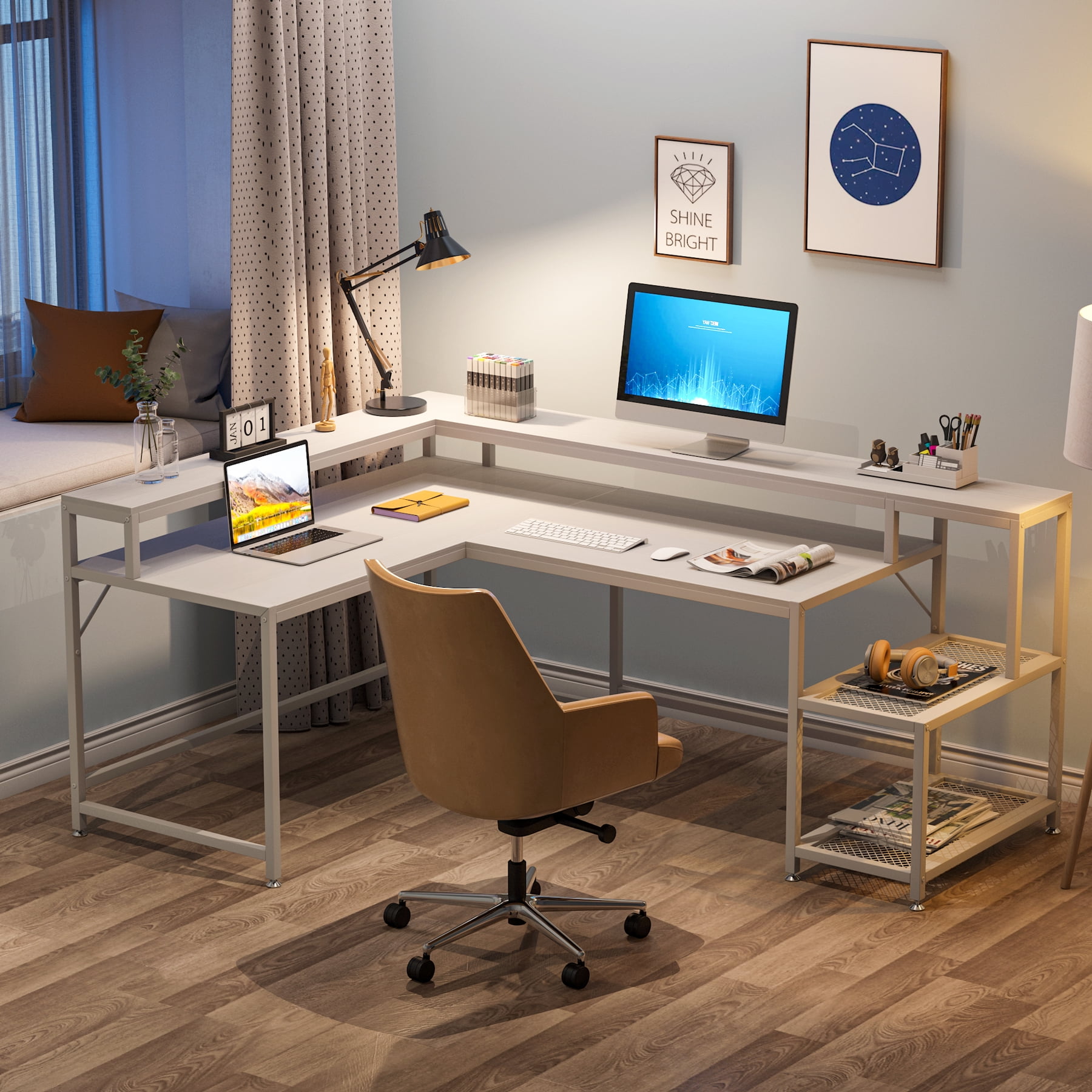 Tribesigns 69 Inch L Shaped Desk with Monitor Stand, Large Reversible ...