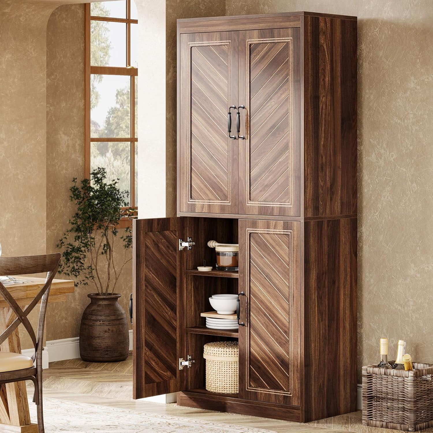 Tribesigns 69" Tall Kitchen Pantry Cabinet, Farmhouse Style Storage ...