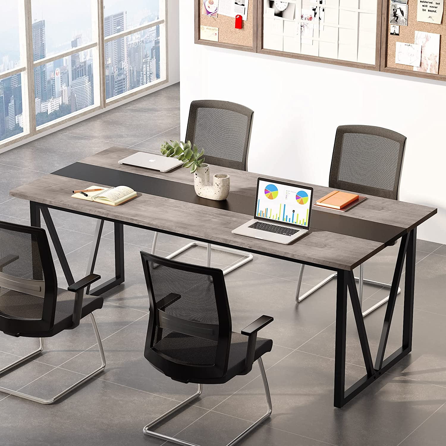 TribeSigns 6FT Conference Table, Rectangular Meeting Desk, Metal Frame ...