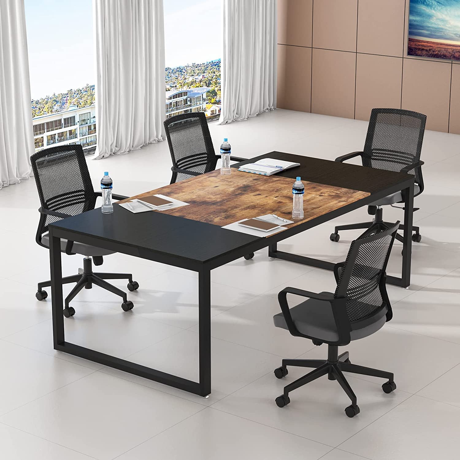 Tribesigns 6FT Conference Table 71 Rectangle Shaped Meeting Table Modern Seminar Boardroom Table for Office Conference Room Black Brown