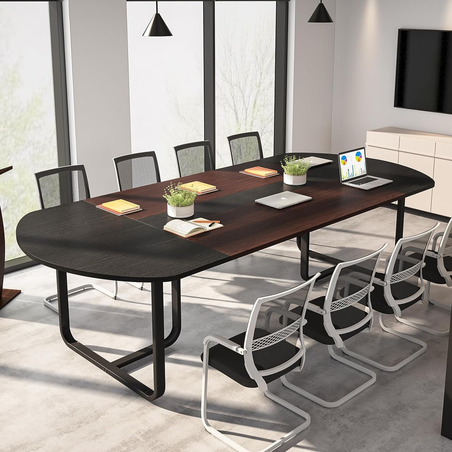 Tribesigns 6FT Oval Conference Table 70.86D x 35.43W x 29.53H Inches Meeting Table Walnut Black