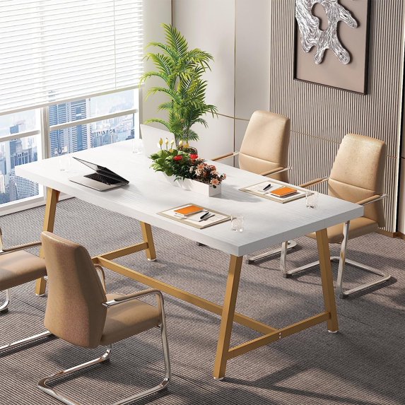 Finmind 6FT Rectangle Conference Table, Vintage Wood Office Executive ...
