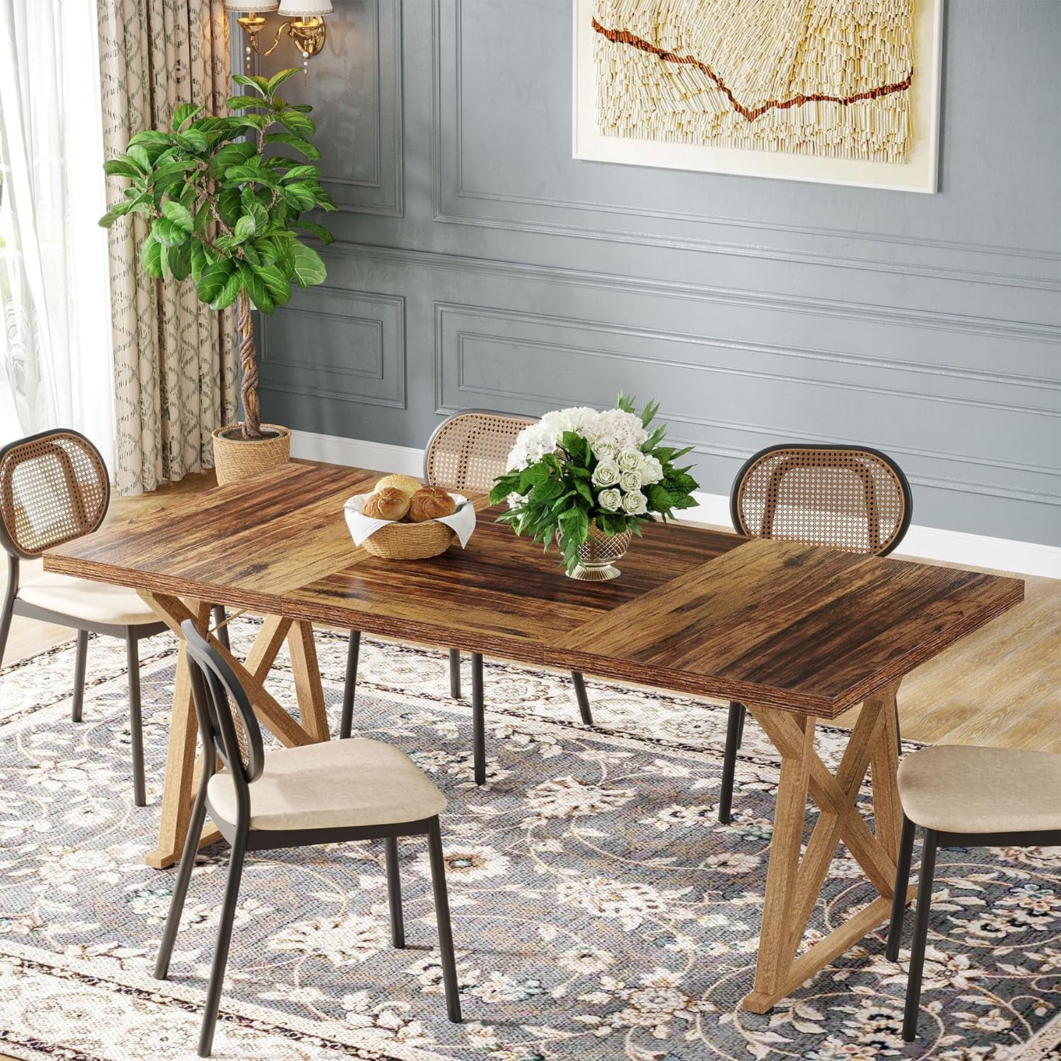 Tribesigns 6ft Wooden Dining Table for 8 People, 71 in Rectangular ...