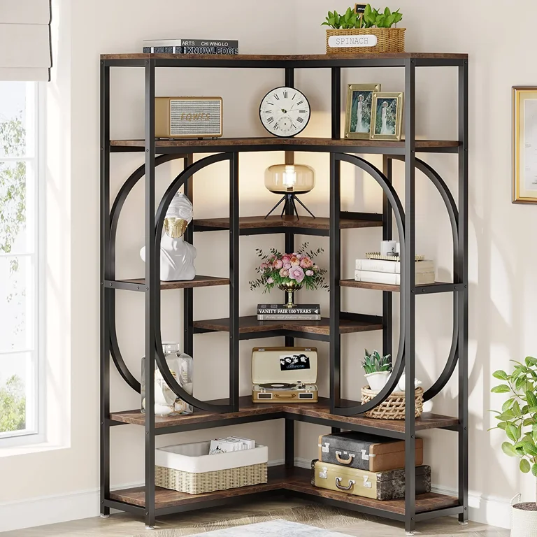brown corner shelf unit
