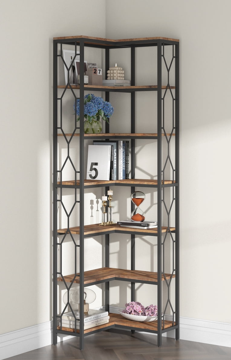 Tribesigns 7-Tier Corner Shelf, Industrial Display Bookshelf ...