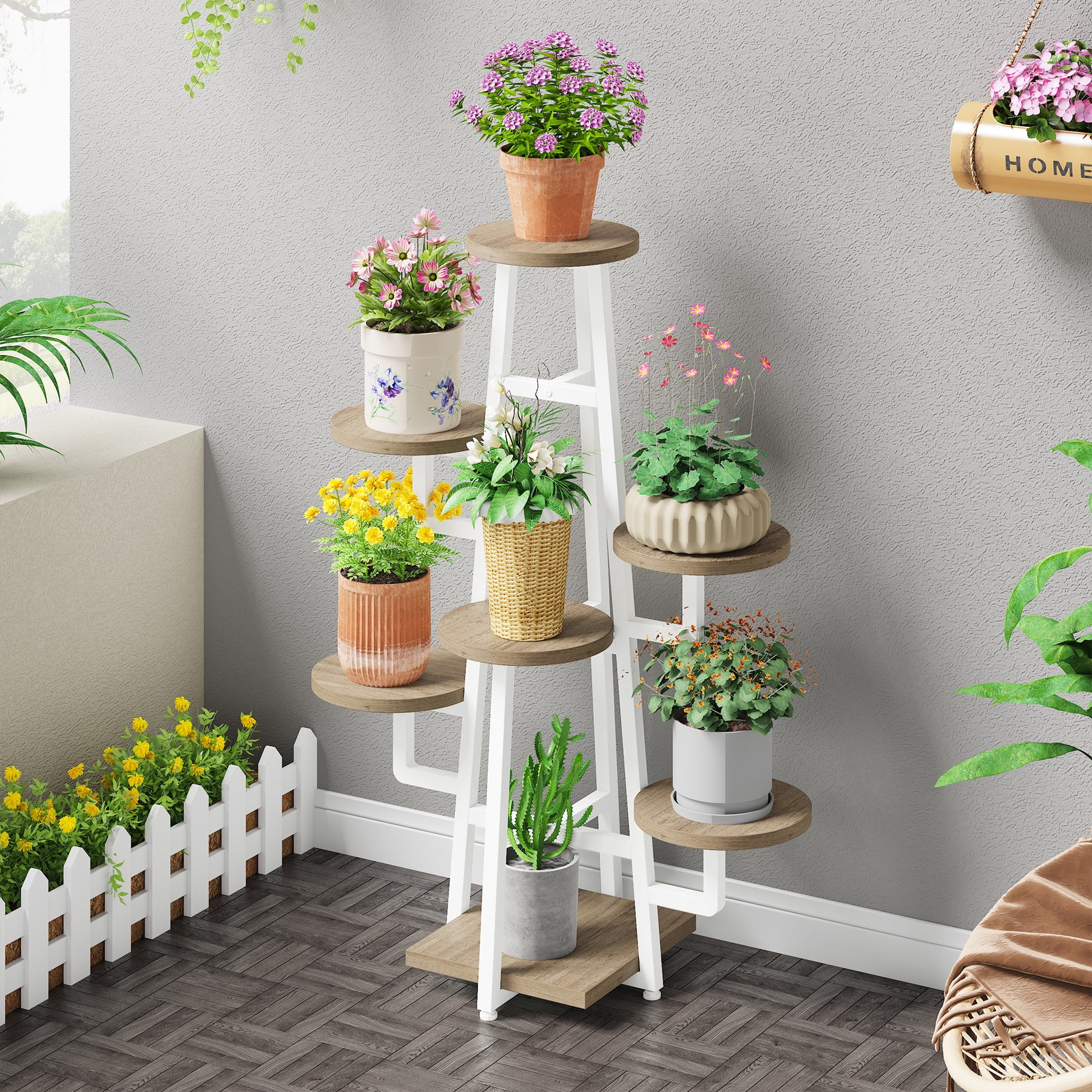 Tribesigns 7 Tier Plant Stand Indoor, Tall Wooden Plant Shelf for ...