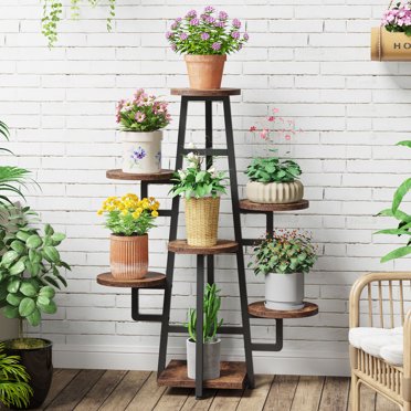 Tribesigns Tall Wooden 4-Tier Indoor/Outdoor Plant Stand, Corner Shelf ...