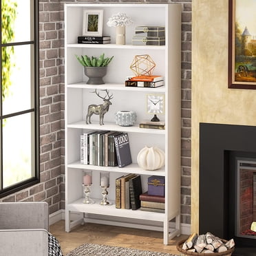 Tribesigns 5-Tier White Bookcase, 72" Tall Modern Simple Bookshelf with ...