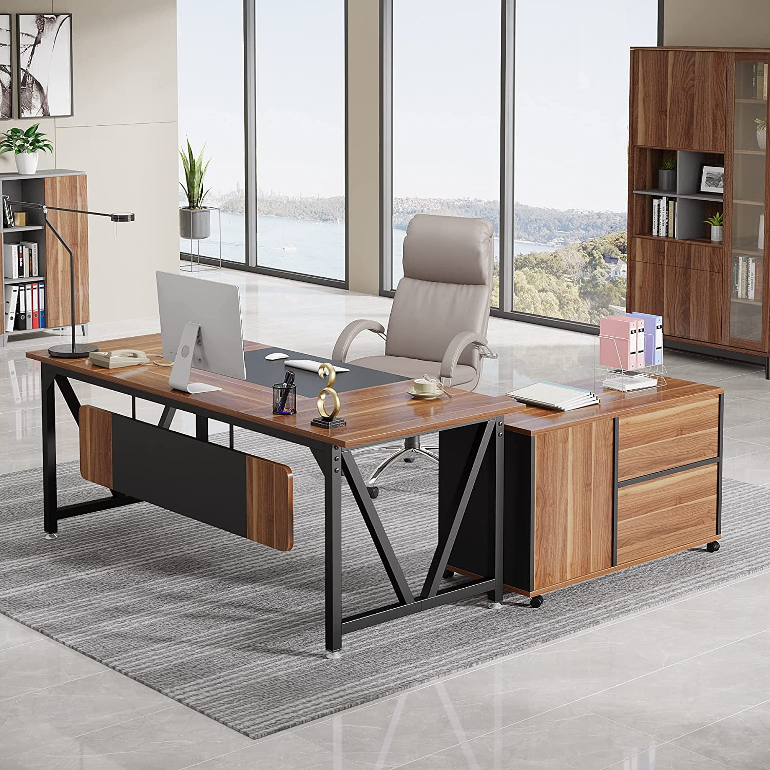 Tribesigns 70.8" Executive Desk with File Cabinet Combo, Industrial L ...