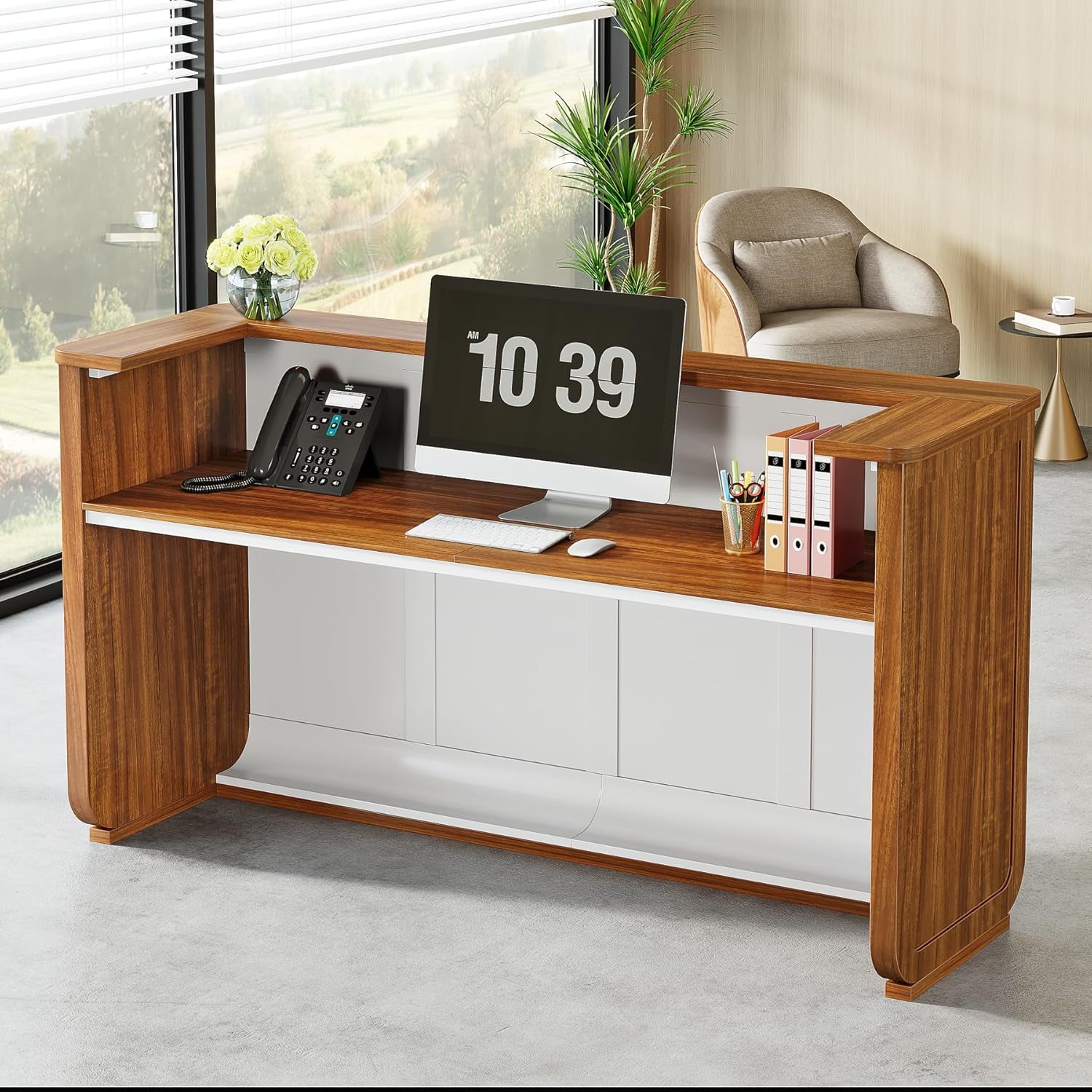 Tribesigns 70.8 Inches Reception Desk with Counter, Modern Large Front ...