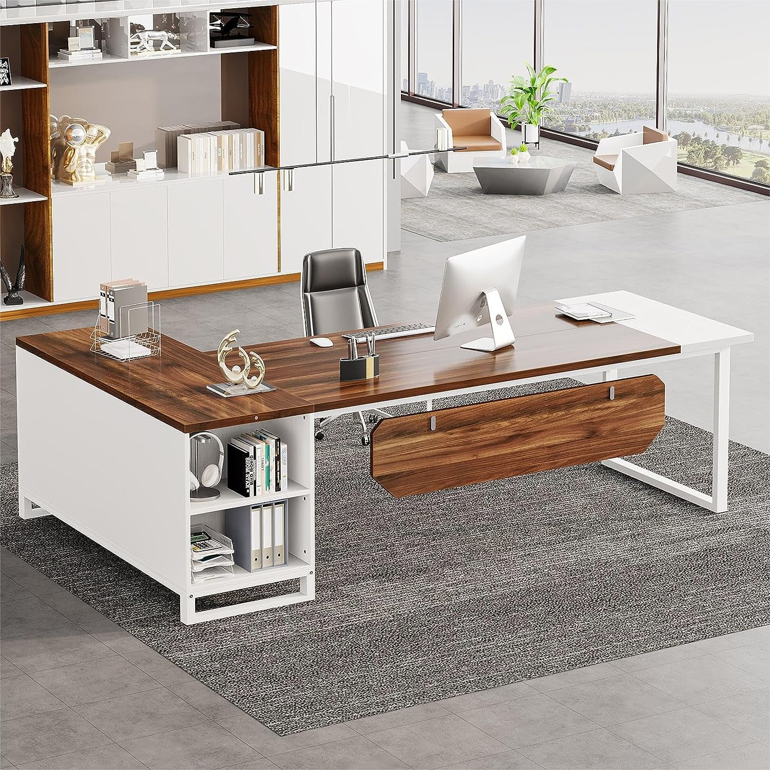 "Tribesigns 70.8"" L-Shaped Desk, 55"" Cabinet, Home Office Workstation ...
