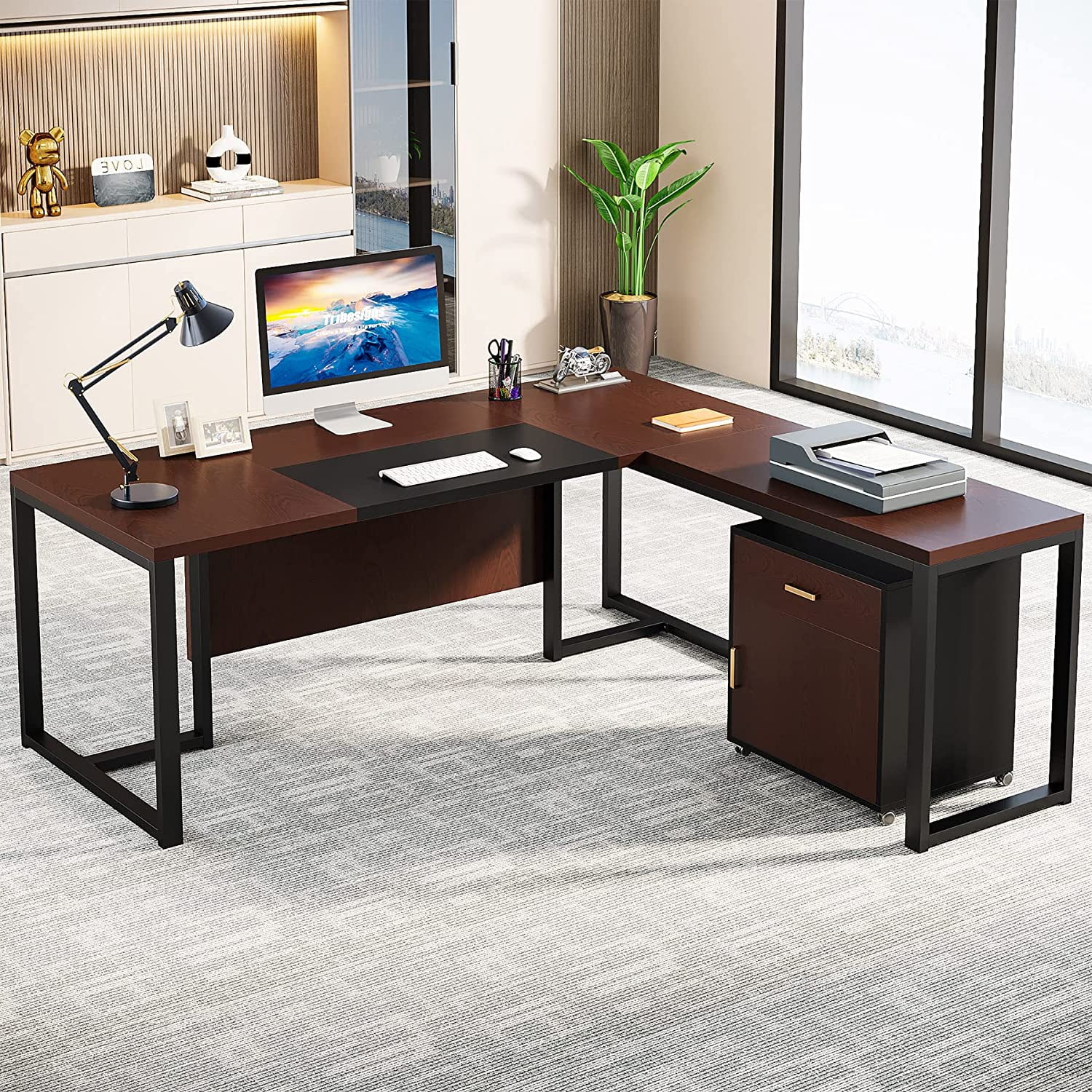 Tribesigns 70.8” L-Shaped Executive Desk with File Cabinet, Large ...