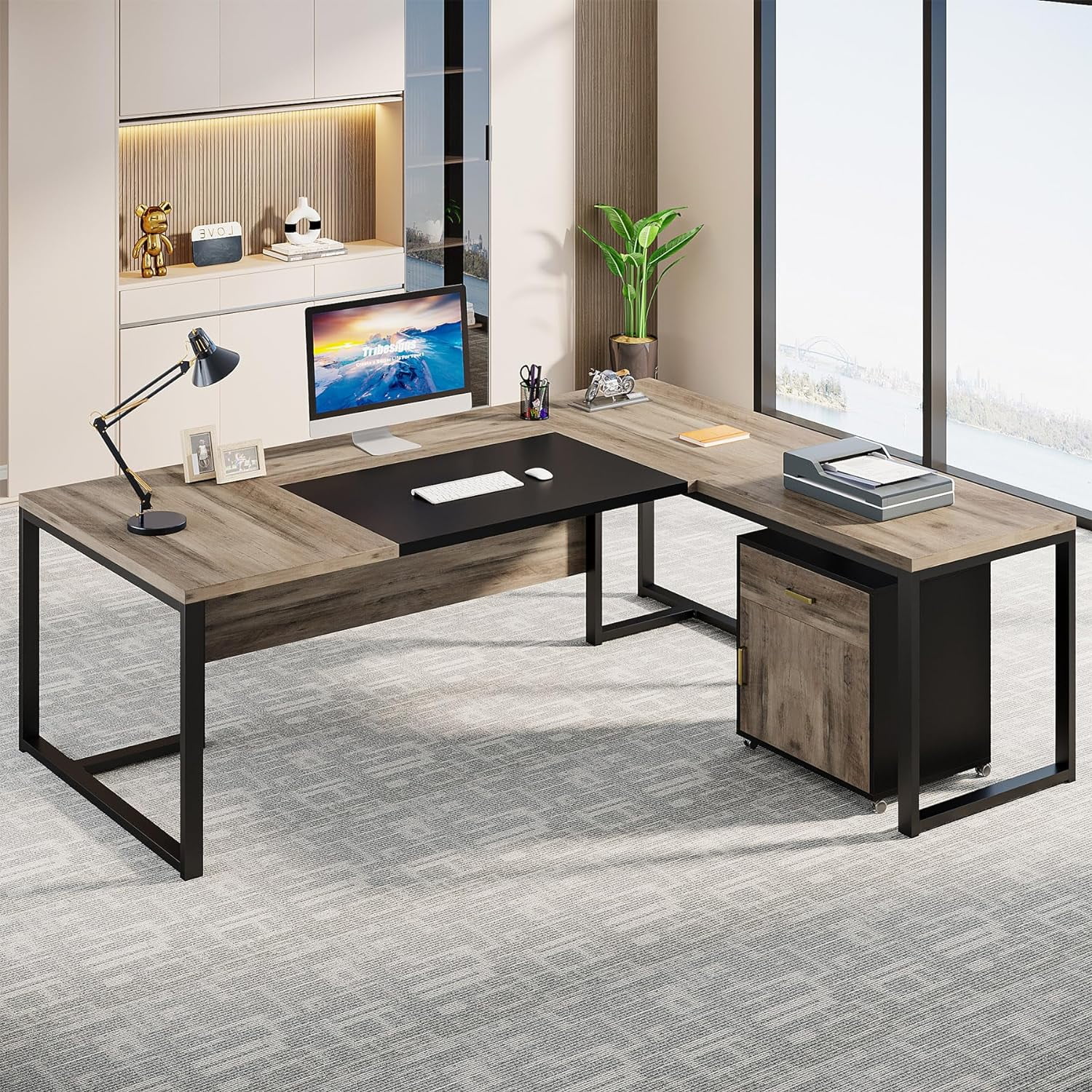 Tribesigns 70.8” L-Shaped Executive Desk with File Cabinet, Large ...