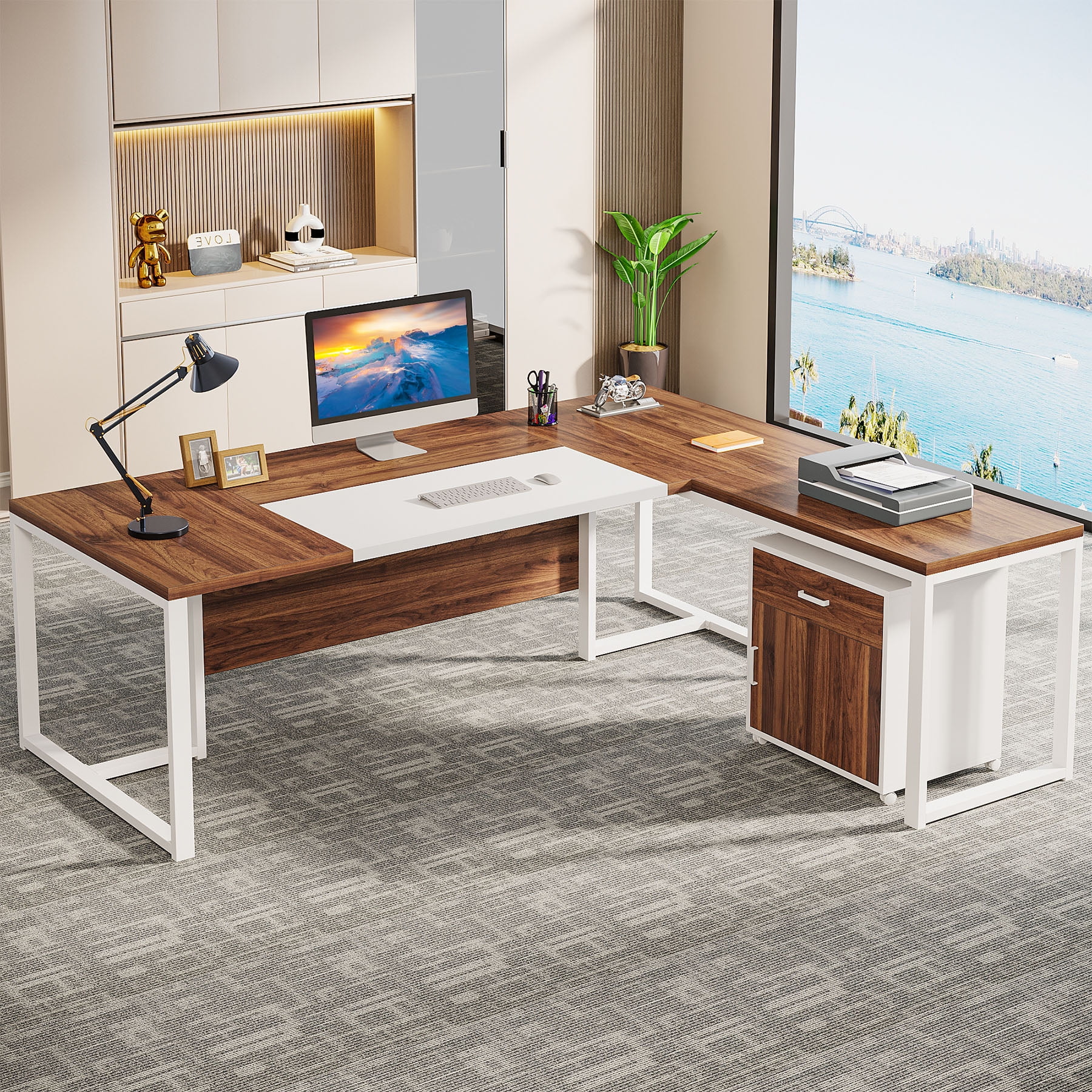 Tribesigns 70.8” L-Shaped Executive Desk with File Cabinet, Large ...