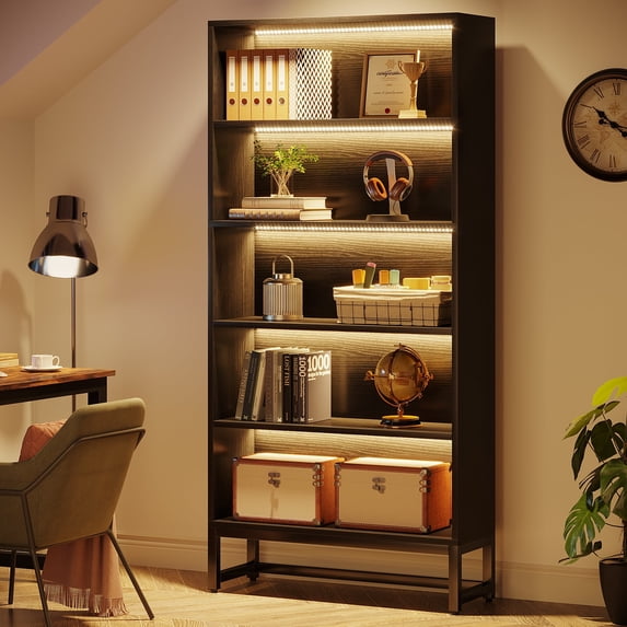 Tribesigns 70.87" Tall Bookcase with LED Lights, 5-Tier Heavy Duty Free ...