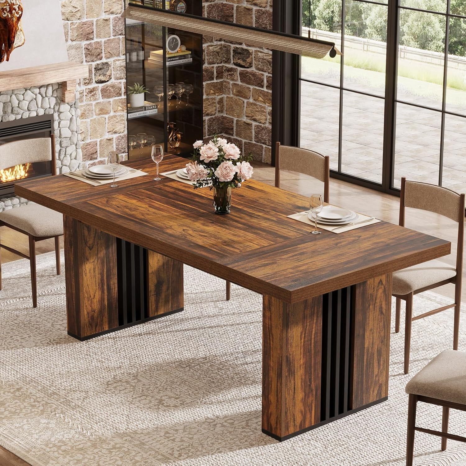 Tribesigns 70.86-Inch Industrial Dining Table for 6-8 People ...