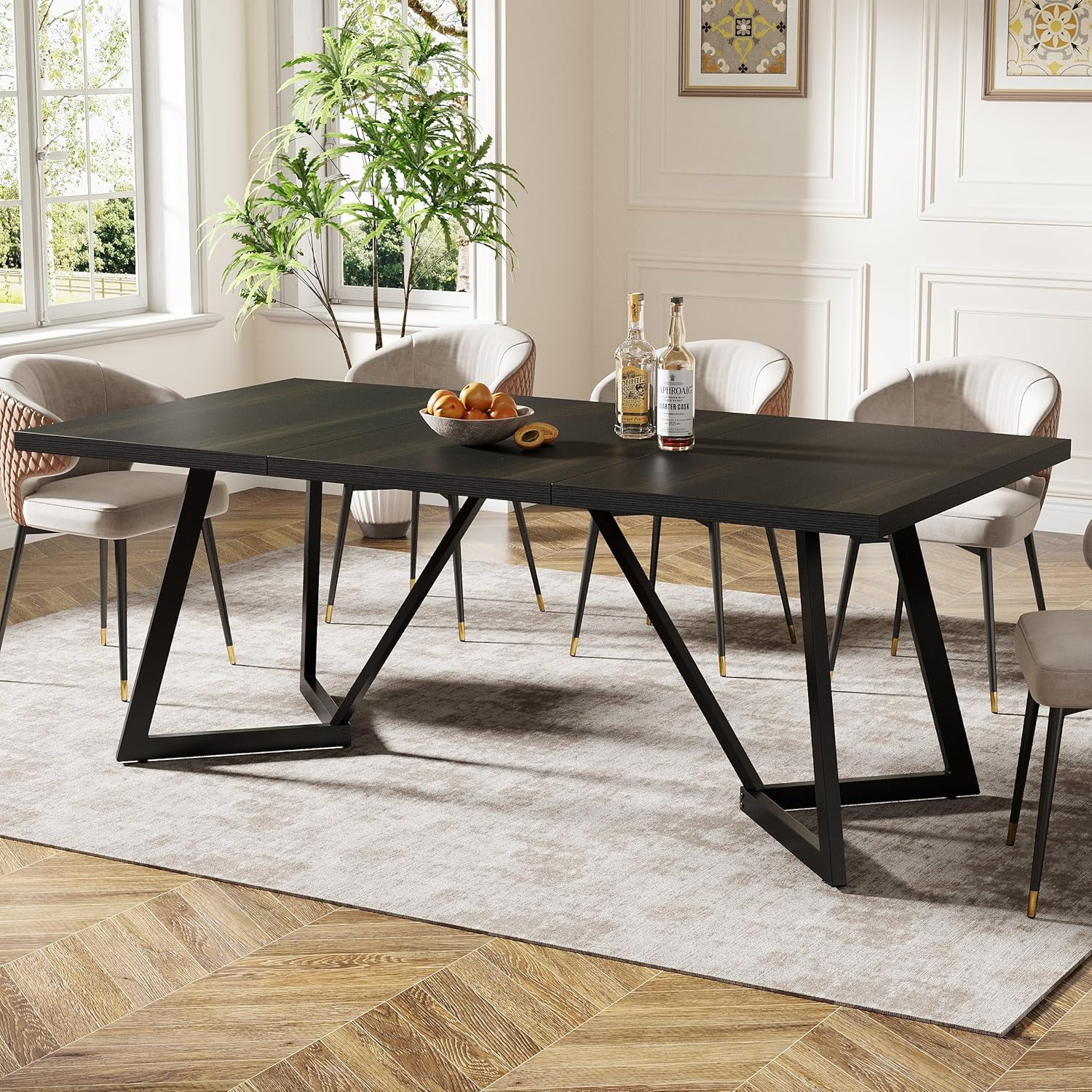 Tribesigns 70.86-Inch Large Dining Table for 6-8, Modern Black Dining ...