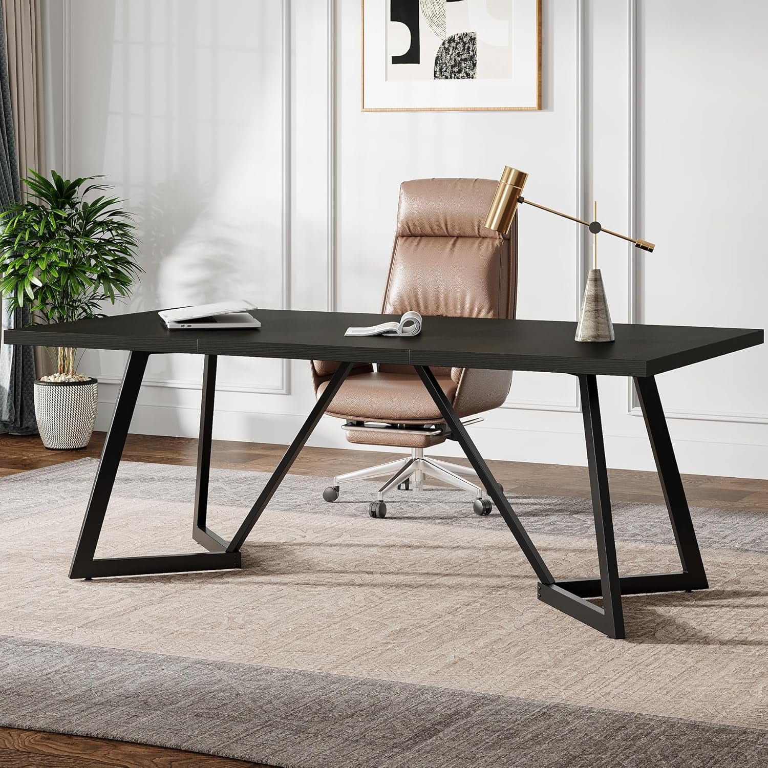 Tribesigns 70.86-Inch Large Executive Desk, Modern Black Computer ...