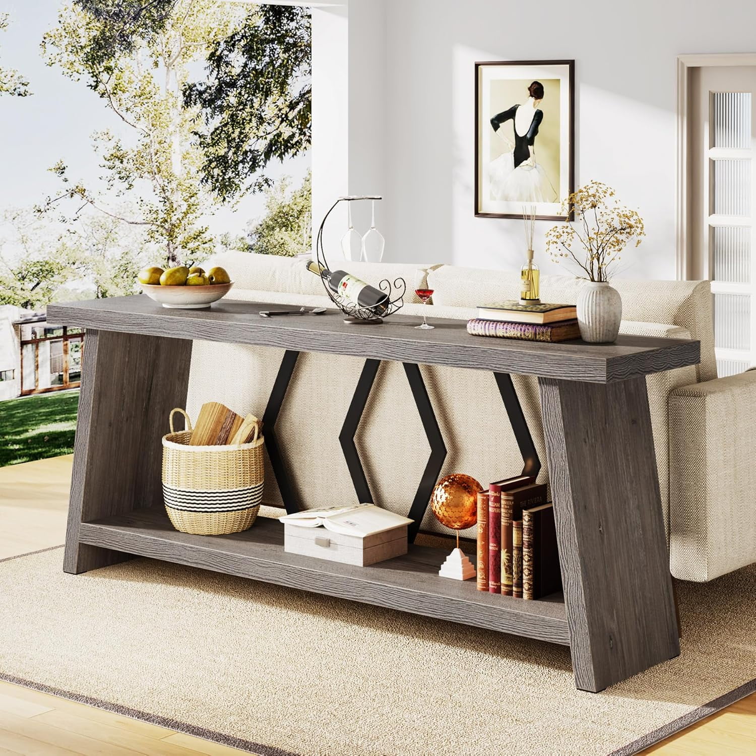 Tribesigns 70.86-Inch Long Sofa Table for Living Room, 2-Tier Narrow ...
