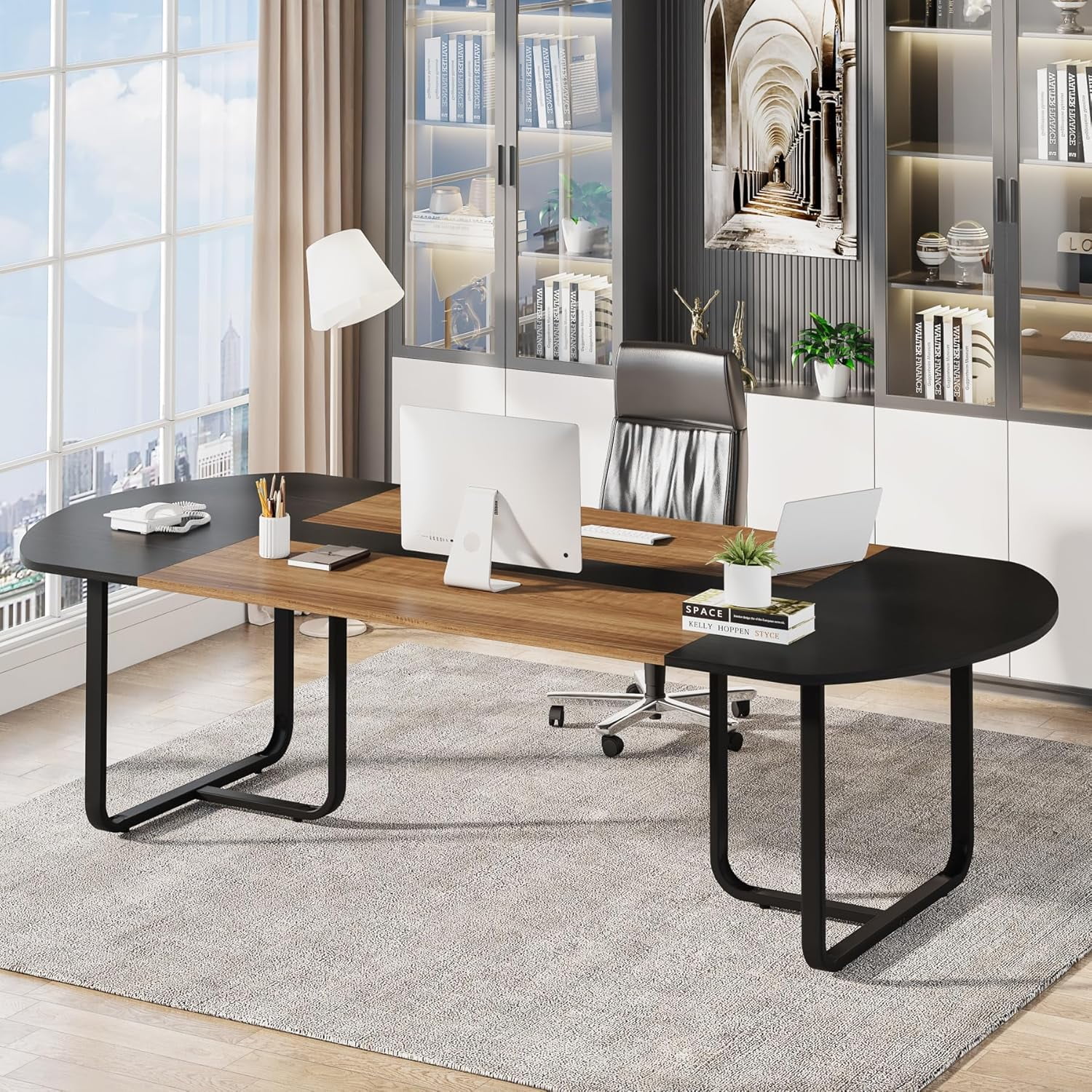Tribesigns 70.86'' Modern Oval Executive Computer Desk with Two-tone ...