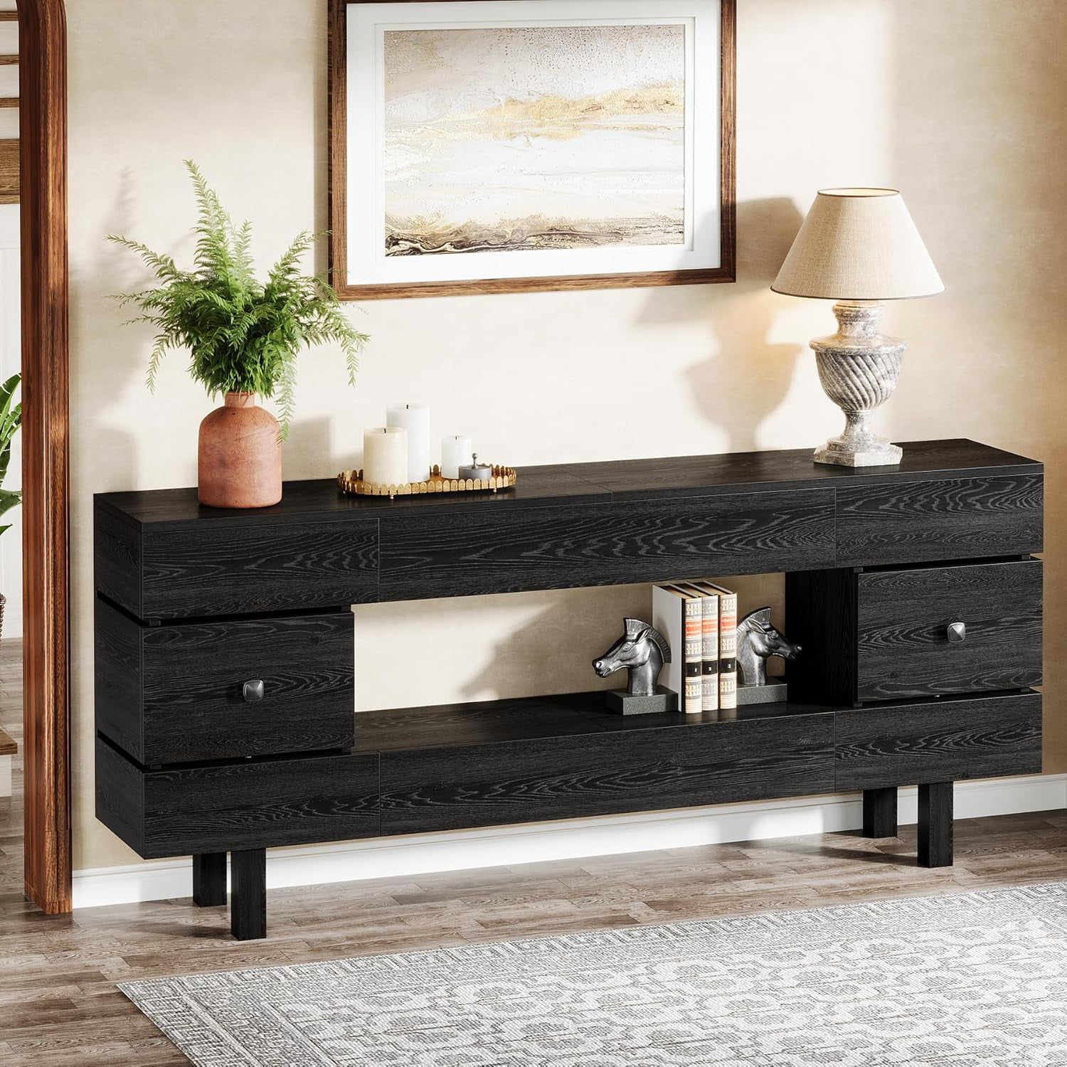 Tribesigns 70.87" Console Table with Storage Drawers, Farmhouse 2-Tier ...
