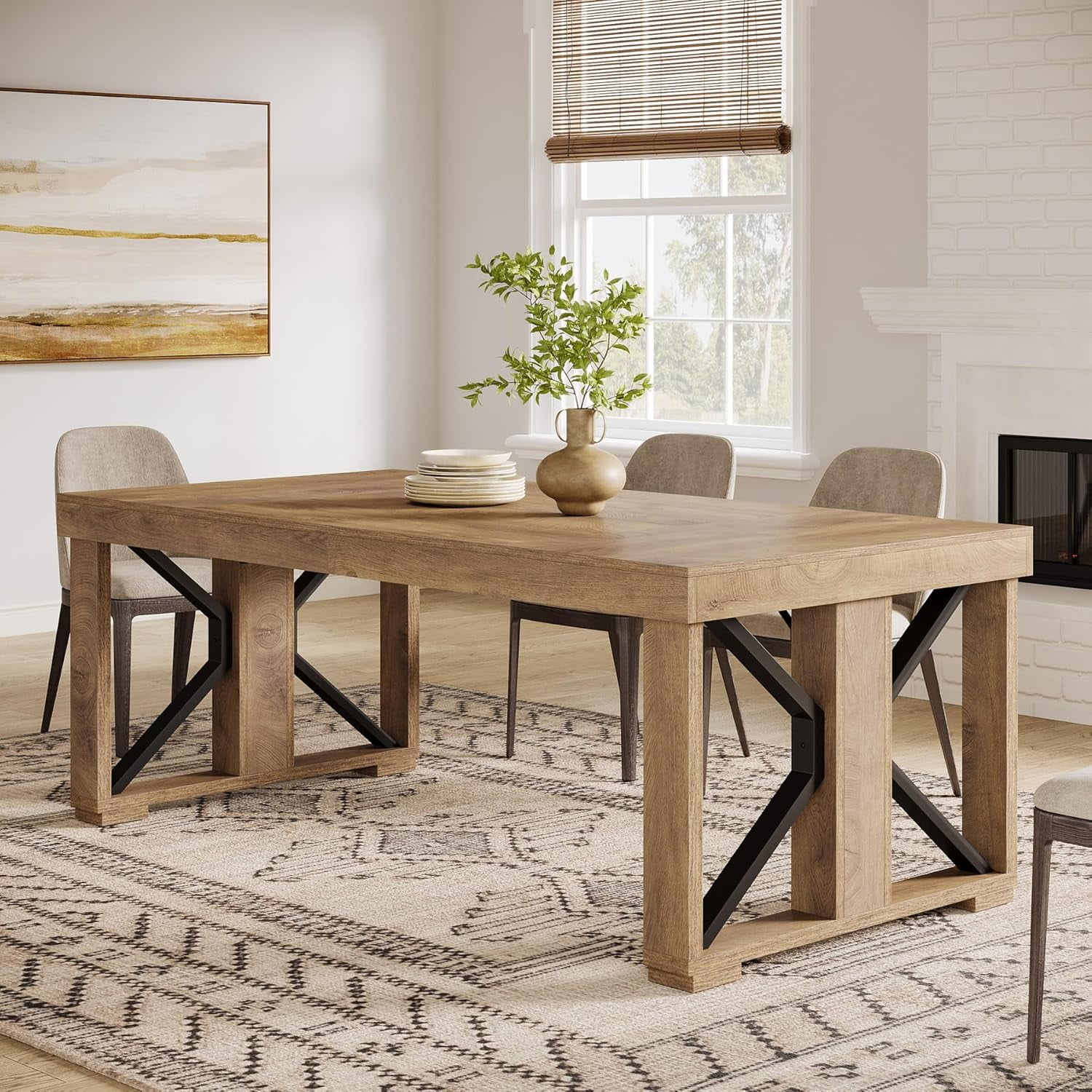 Tribesigns, Farmhouse Rectangular Dining Table, 70.87 inch, Brown ...