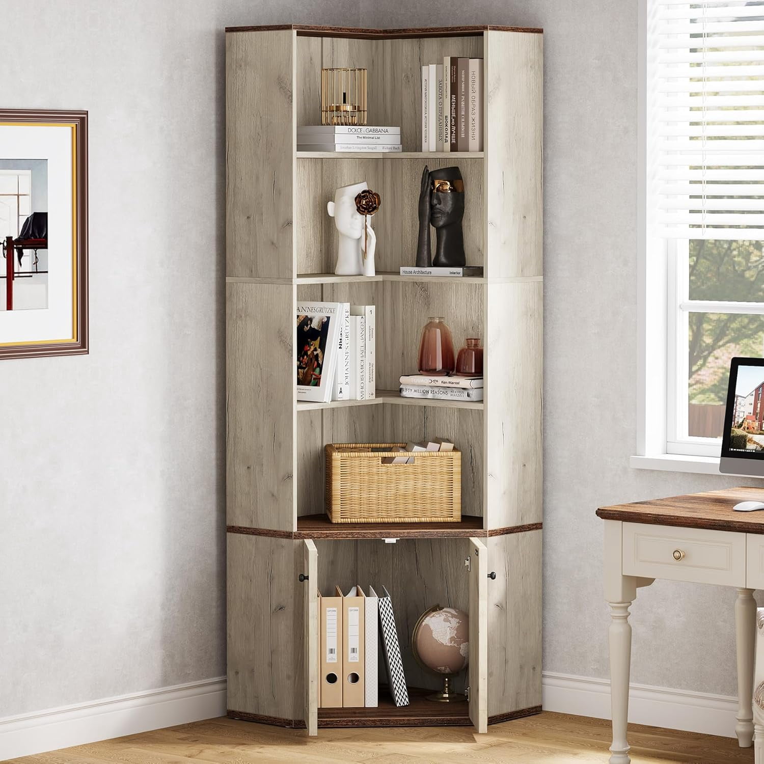 Tribesigns 70.87-Inch Tall Corner Cabinet with Doors, 6-Tier Industrial ...