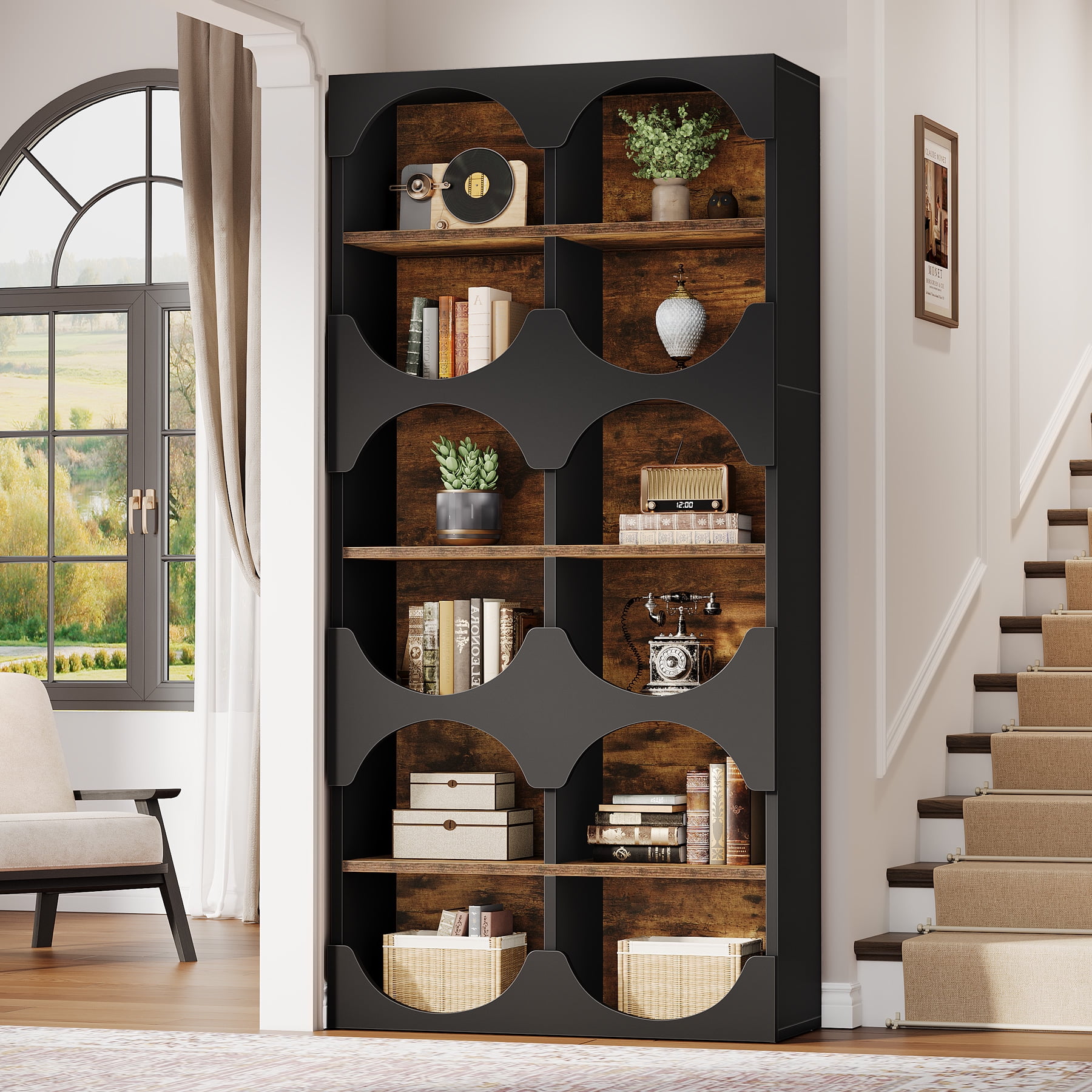 Tribesigns 70.87" Open Bookshelf, 6-Tier Tall Bookcase with Half Round ...