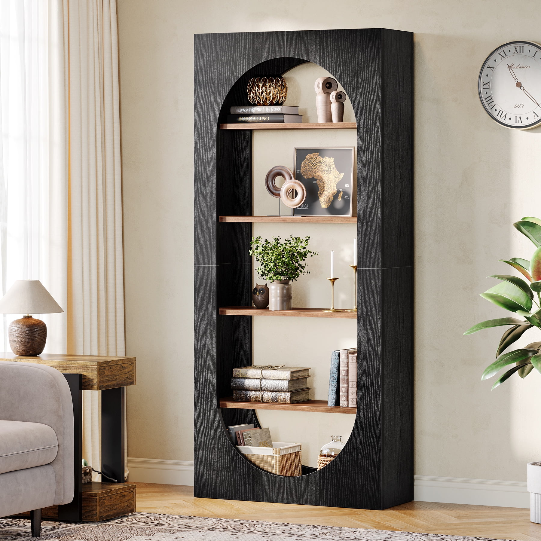 Tribesigns 70.87" Tall Black Arched Bookshelf, 5-Tier Arch Bookcase ...
