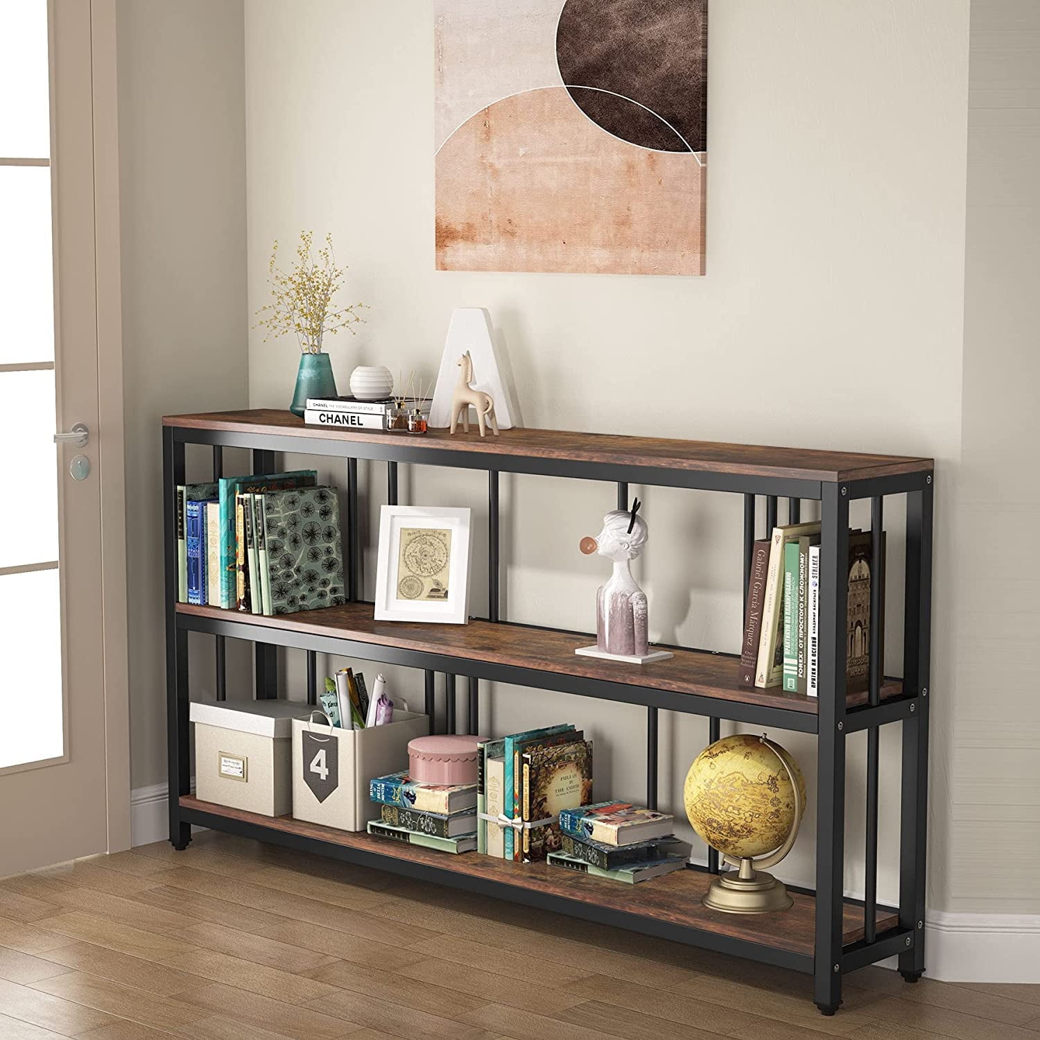 Tribesigns 70.9" 3-Tier Console Table with Storage Shelves in Brown ...