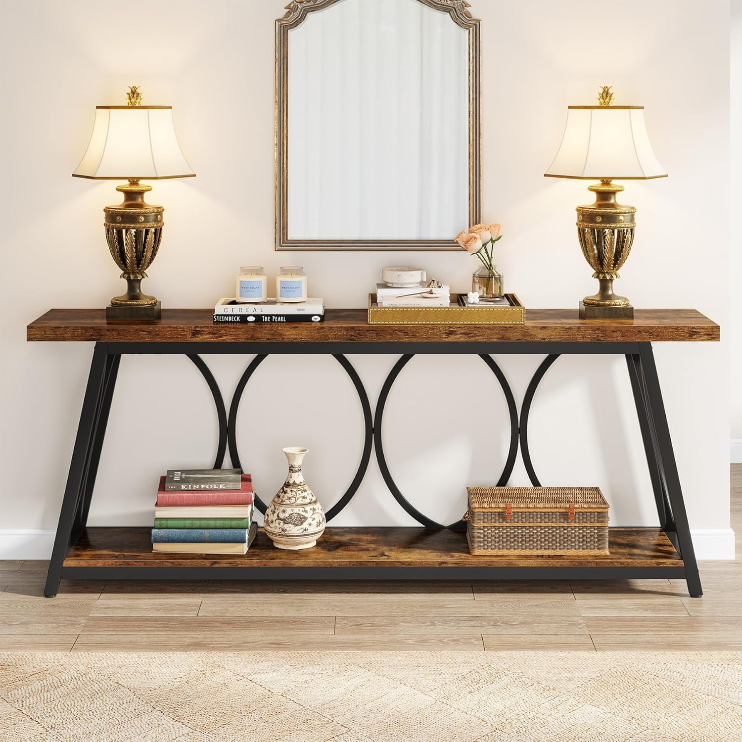 Tribesigns 70.9" Extra Long Console Table, Industrial Wood Narrow Sofa ...