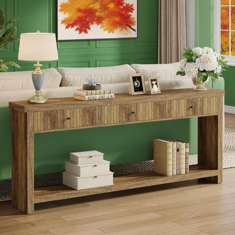 Tribesigns 70.9" Extra Long Oak Finish Console Table for Living Room ...