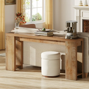 70.9-Inch Extra Long Solid Wood Console Table, Natural Brown Sofa Table ...