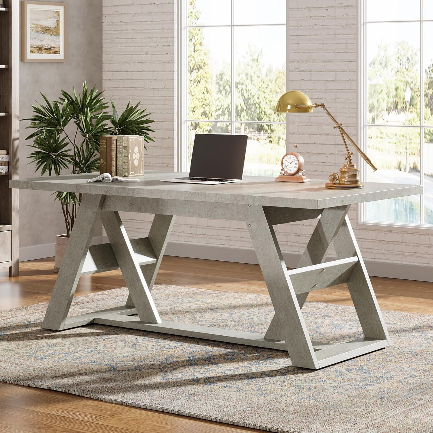 Finmind 70.9" Farmhouse Executive Desk: Large Wood Computer Table with ...