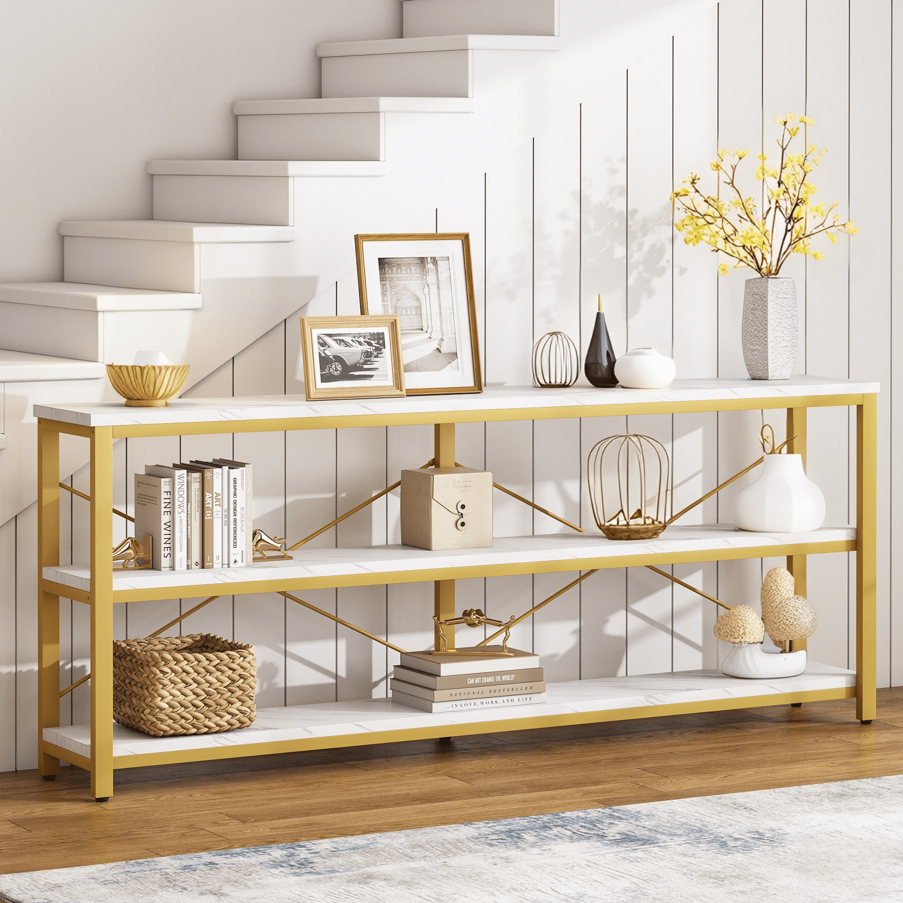 Tribesigns 70.9-Inch Console Table, 3-Tier Industrial Sofa Table with ...