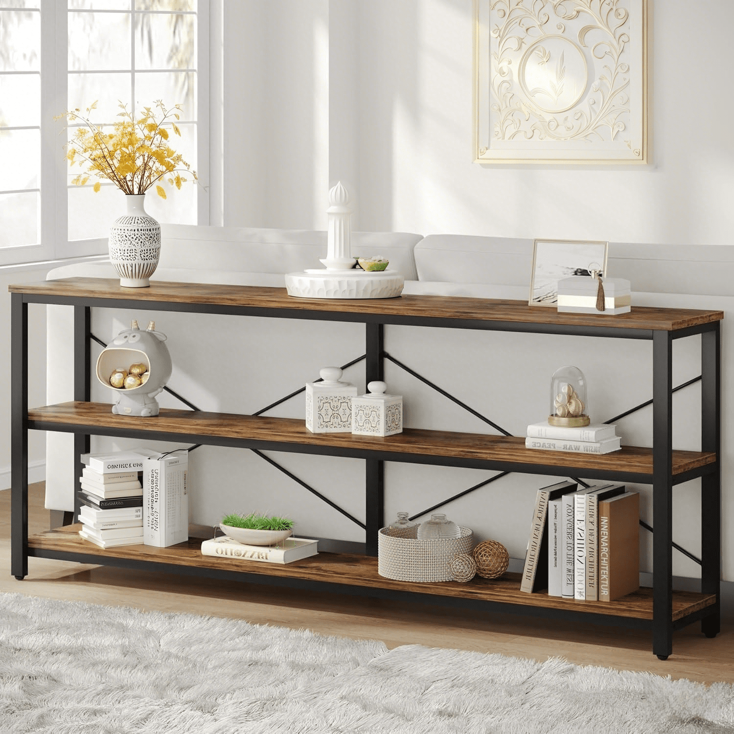 Tribesigns 70.9-Inch Console Table, 3-Tier Industrial Sofa Table with ...