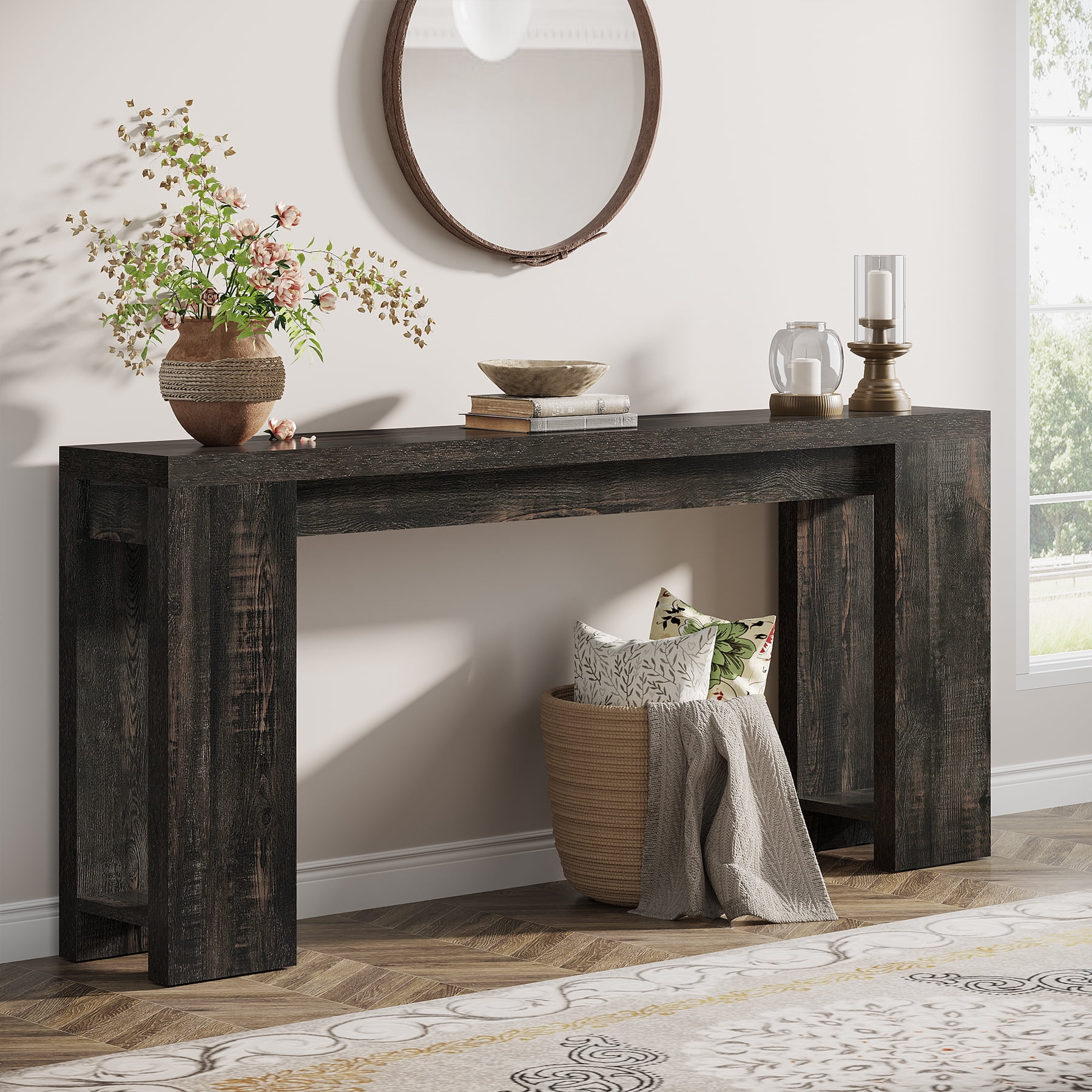 Tribesigns 70.9-Inch Console Table, Farmhouse Narrow Wood Sofa Table ...