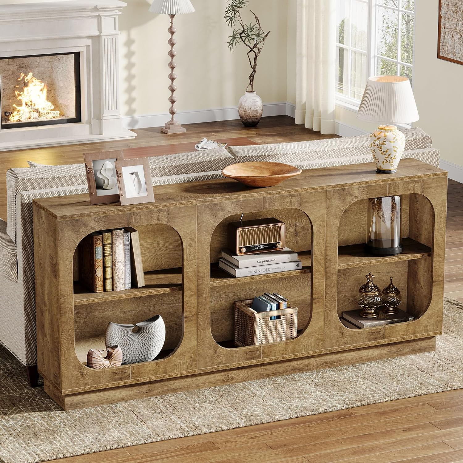 Tribesigns 70.9-Inch Extra Long Console Table, 3-Tier Rustic Behind ...