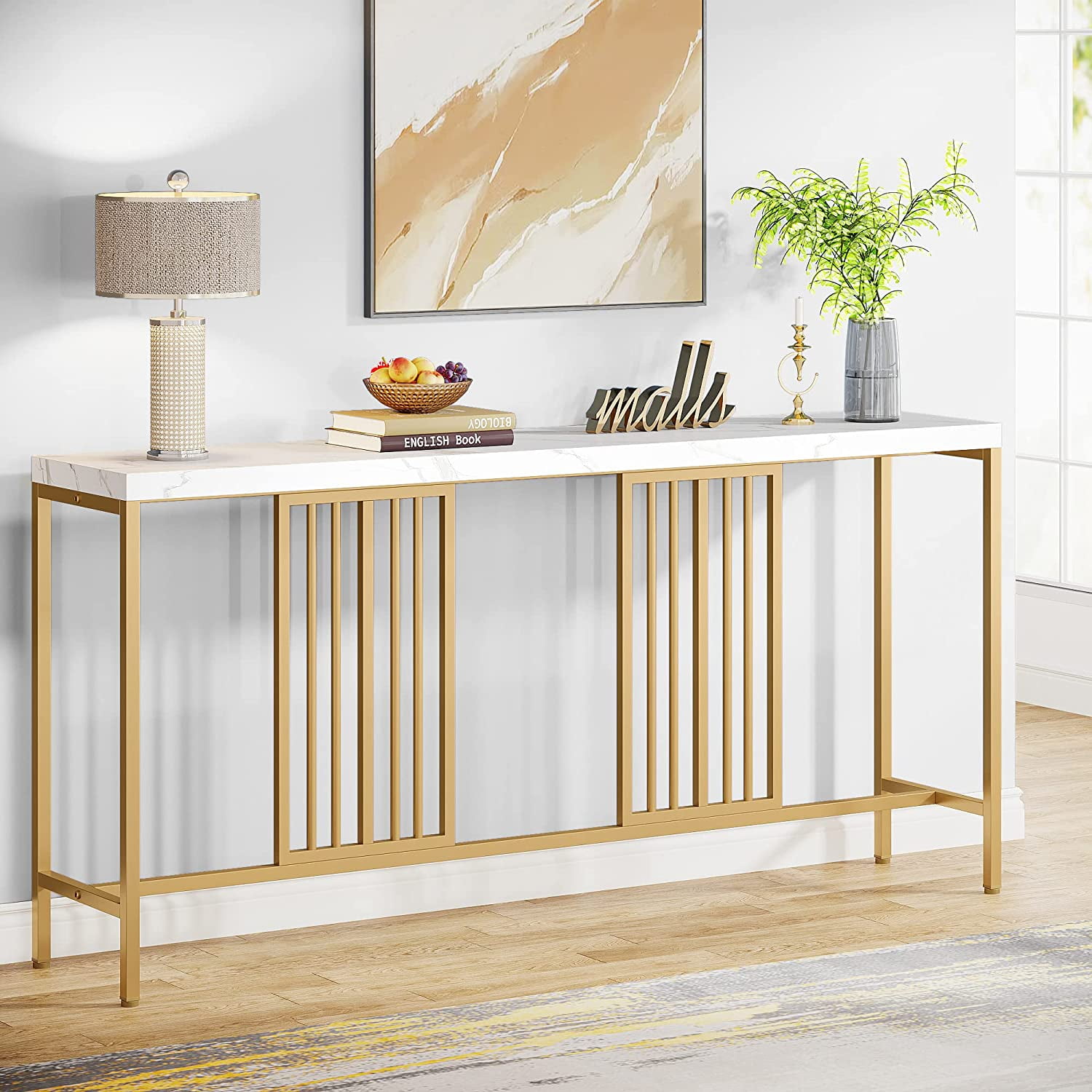 Tribesigns 70.9 Inch White and Gold Console Table for Living Room ...