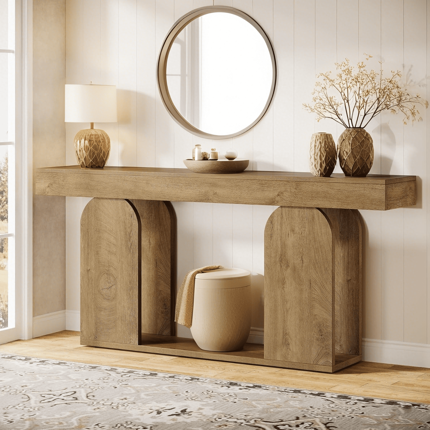 Tribesigns 70.9-Inch Extra Long Farmhouse Console Table, 2-Tier Wooden ...