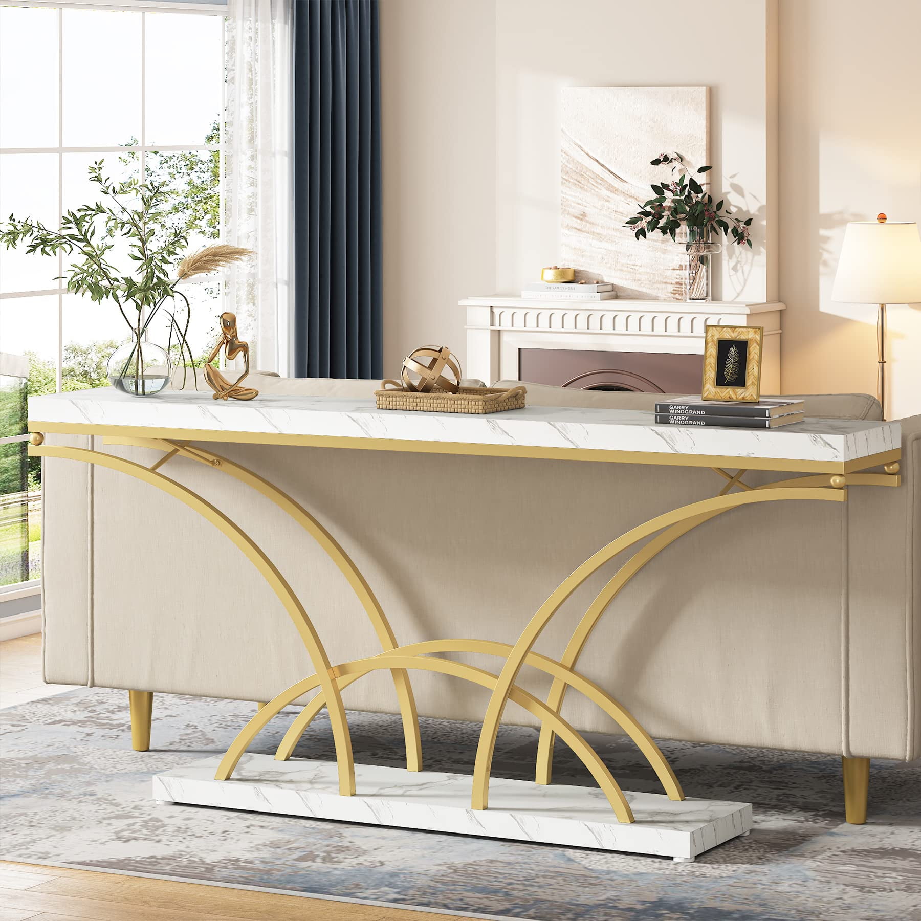 Tribesigns 70.9 Inch Extra Long Sofa Table, Faux Marble Console Sofa ...