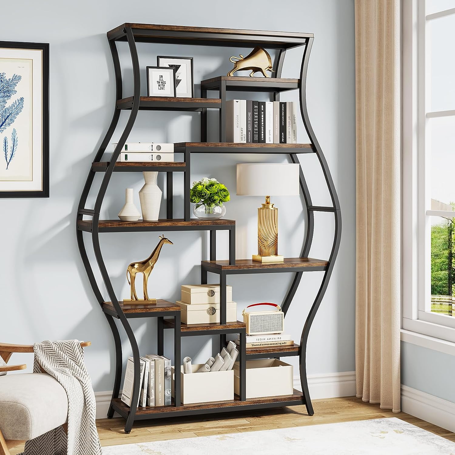 Tribesigns 70.9 Inch Tall Bookshelf, 11-Tier Staggered Bookshelf ...