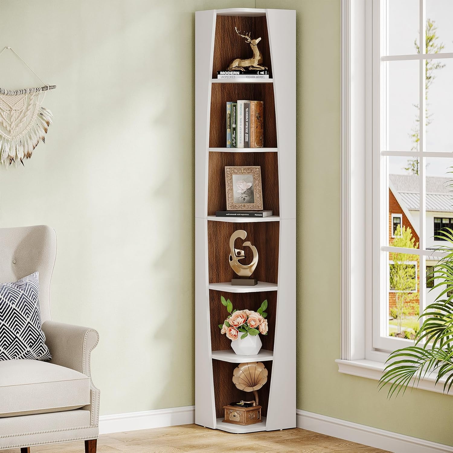 Tribesigns 70.9 Inch Tall Narrow Bookcase 6-Tier Corner Bookshelf White ...