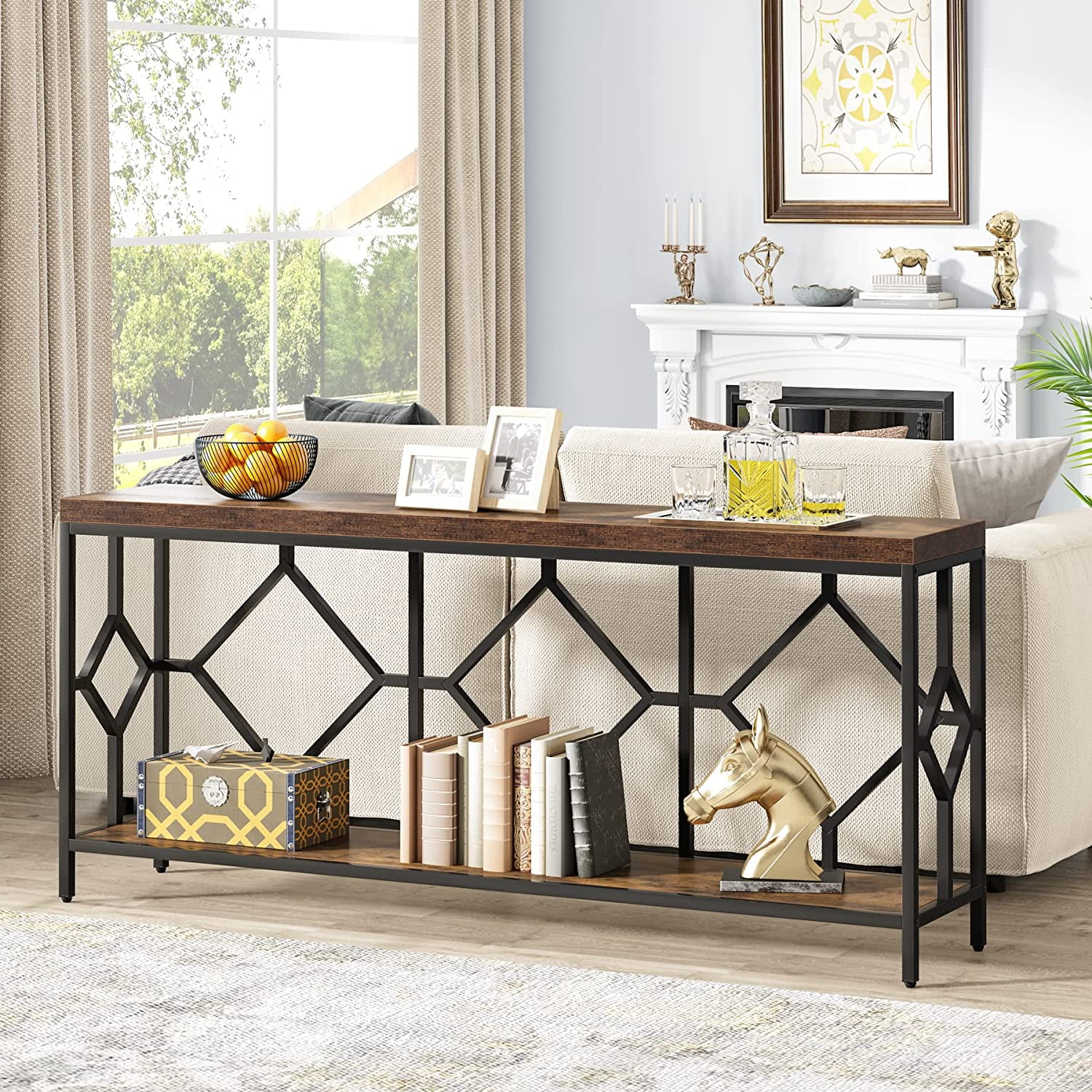 Tribesigns 70.9 Inches Extra Long Sofa Table, 2-Tier Console Table with ...