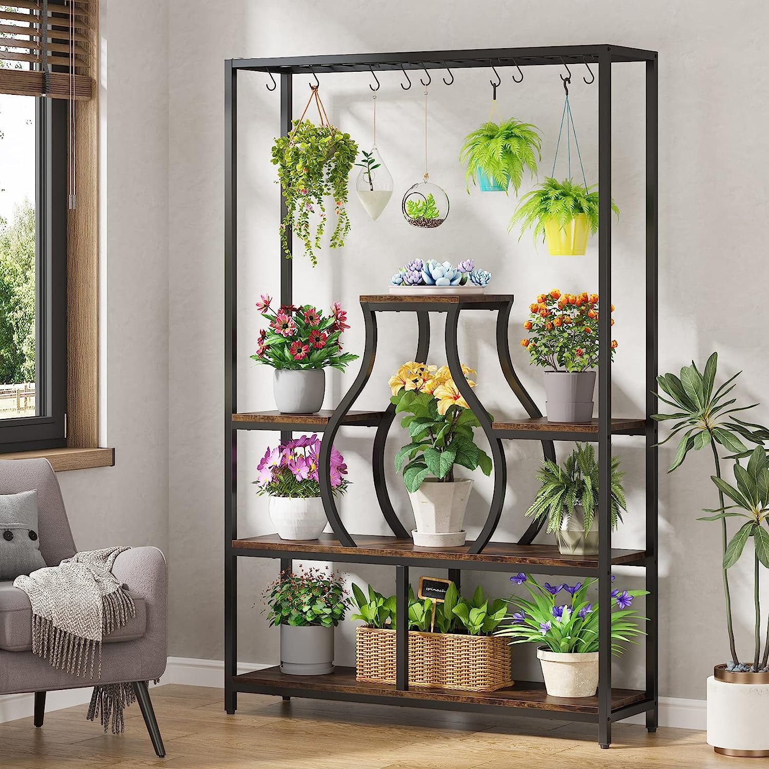 Tribesigns 5-Tier Indoor Plant Stand, 70.9'' Tall Wooden Unit with 10 ...