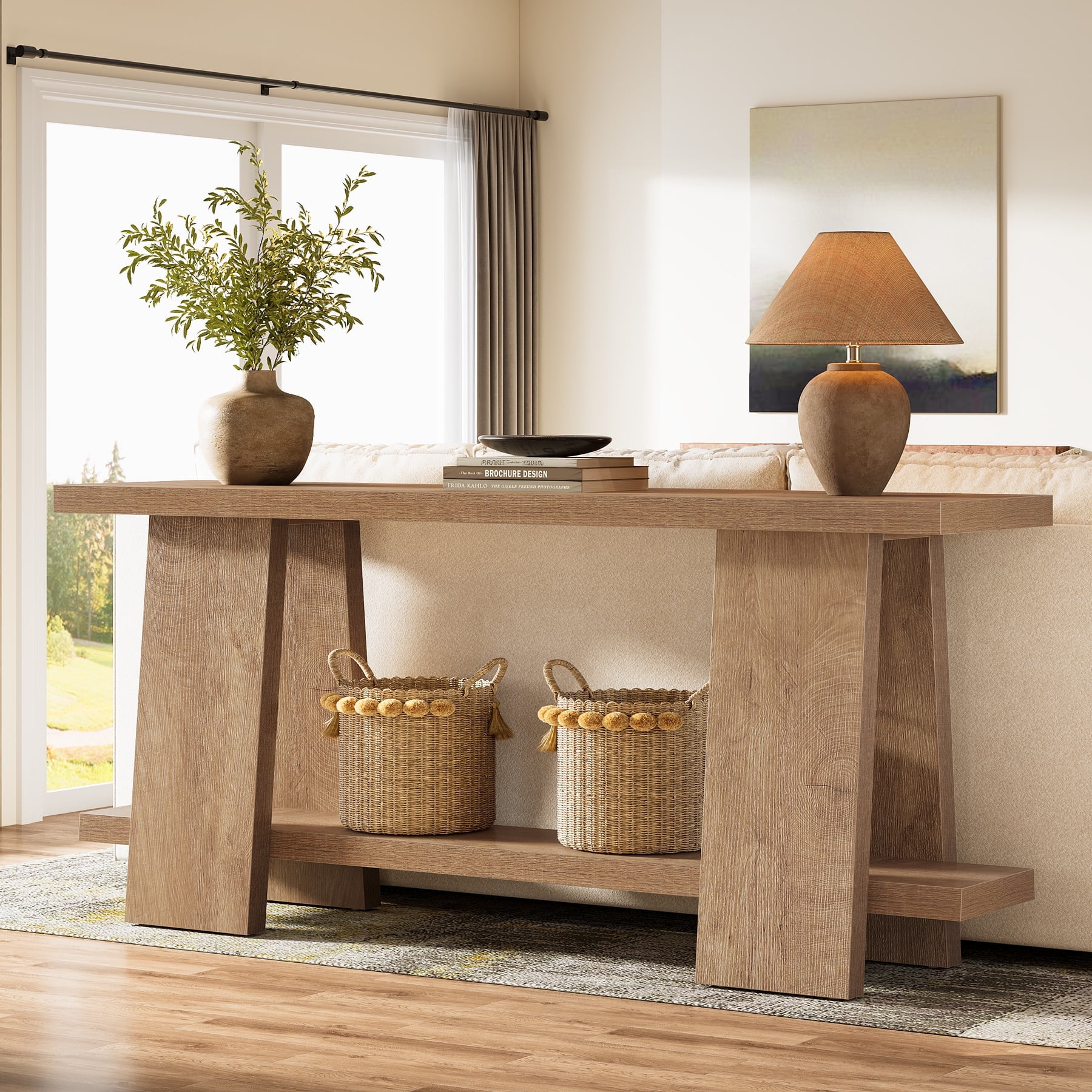 Tribesigns 70.9" Long Console Table, 2-Tier Narrow Sofa Table Behind ...