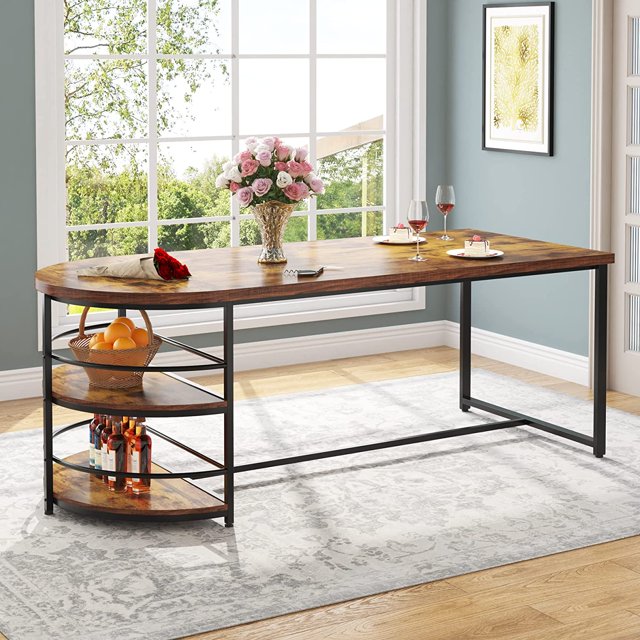 Tribesigns 70.9'' Long Wooden Dining Table with Big Shelves, 3-Tiers ...