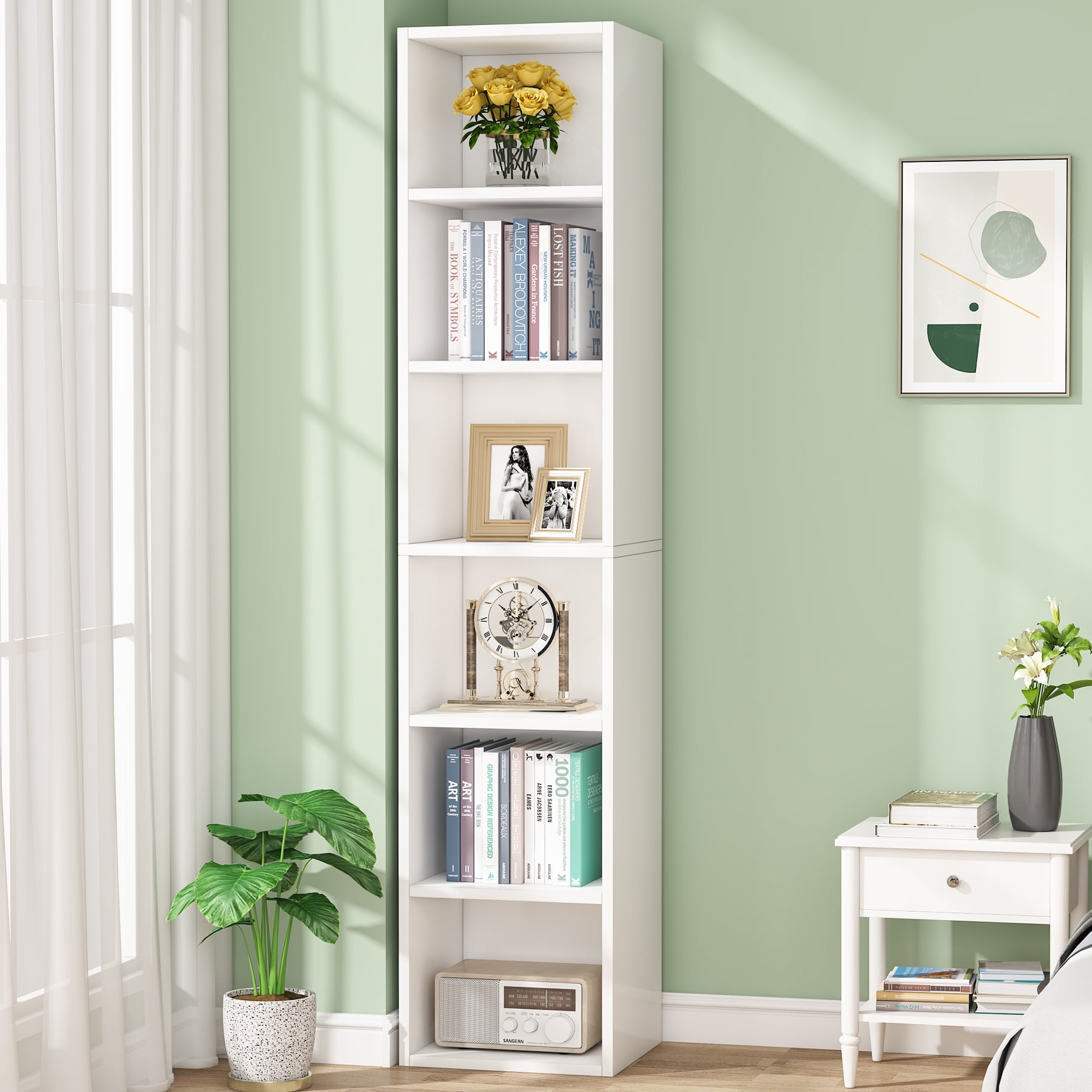 Tribesigns 70.9" Narrow Tall Bookcase, White Cube Corner Bookshelf with ...